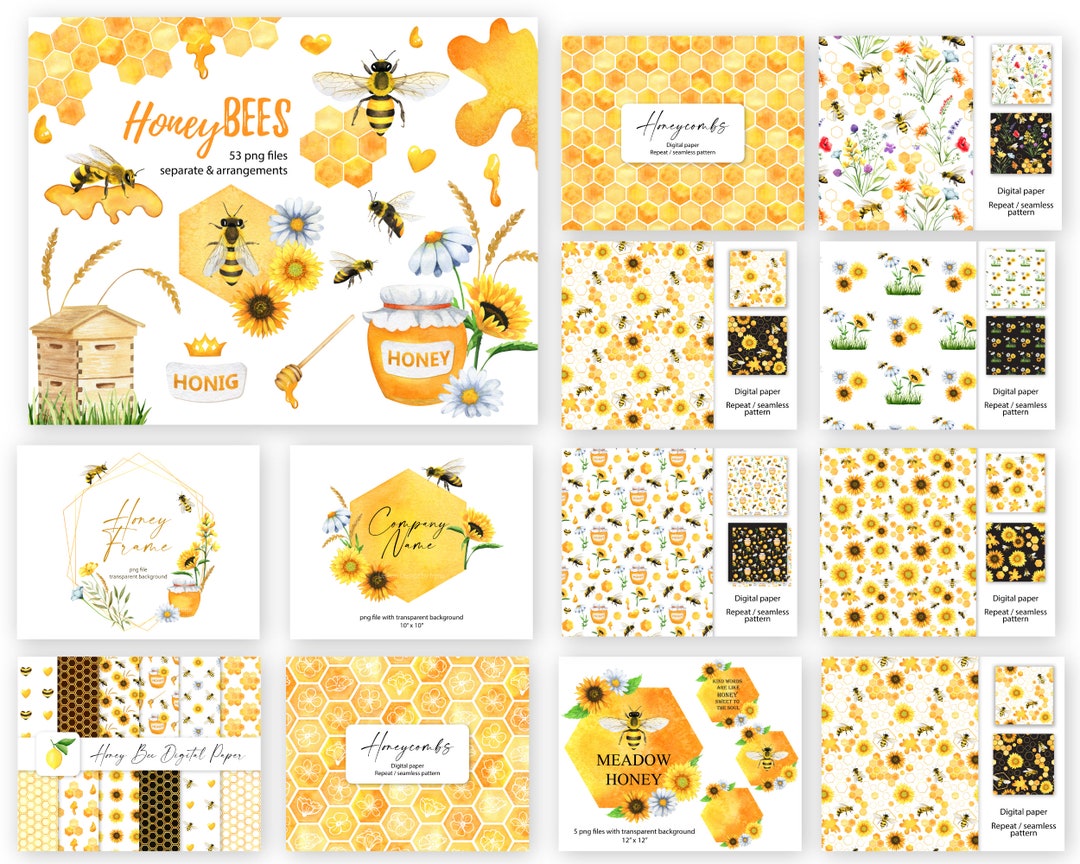 Honey Bee Bundle - Bee Seamless Pattern - Honeybee Digital Paper ...
