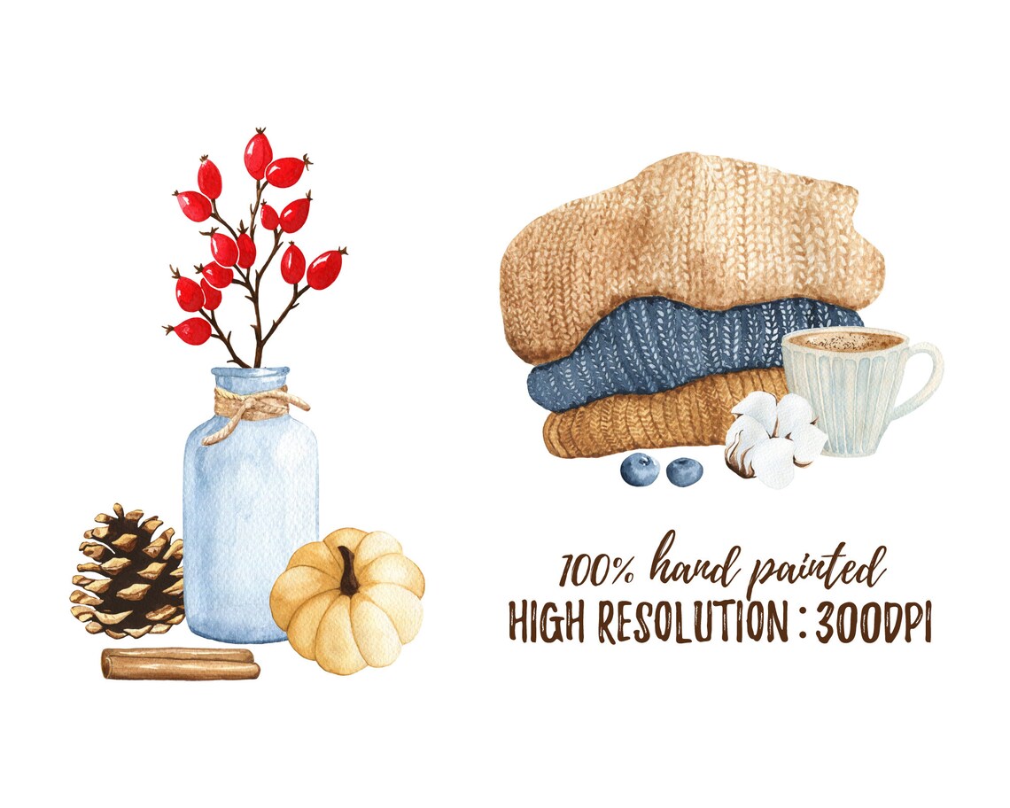 Cozy Winter Watercolor Printable Wall Art, Cozy Reading and Knitting ...