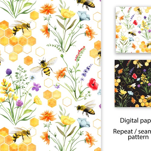 Sweet Honeybee Digital Paper Pack Honeycomb Floral - Etsy