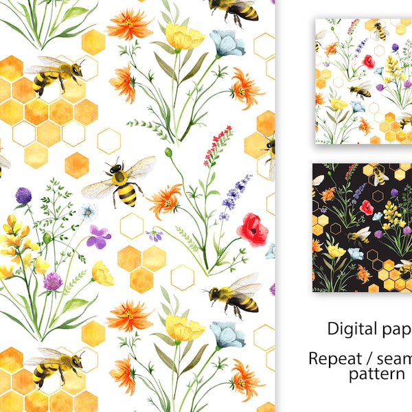 Bee Digital Paper - Etsy