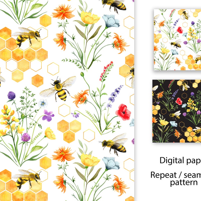 Bee Digital Paper - Etsy