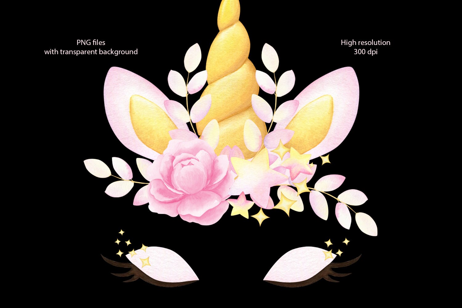 Unicorn Faces Watercolor Clipart. Heads Unicorn With Flowers - Etsy