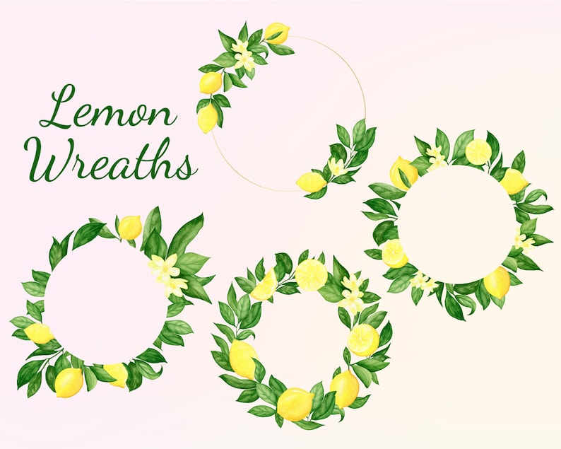 Lemon Wreaths Watercolor Clipart. Lemon Frame PNG. Bright - Etsy