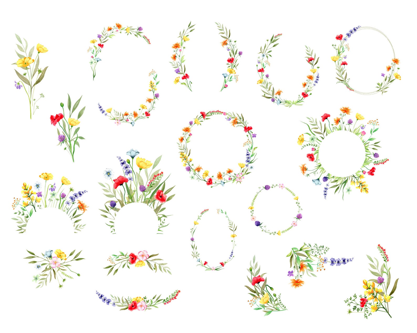 Wildflower Wreath Frame Arrangement. Delicate Field Floral Wedding ...