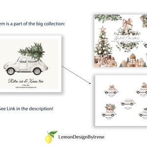 Watercolor Christmas Car, White Retro Car With Christmas Tree ...