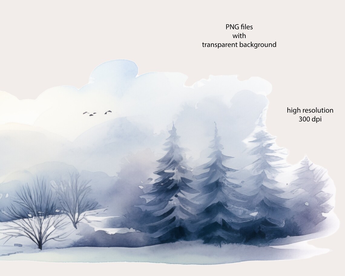 Watercolor Winter Clipart - 9 Winter Landscapes - Horizontal - Winter ...