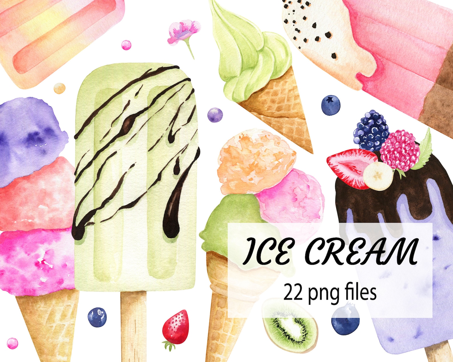 Ice Cream Watercolor Clipart. Popsicles Watercolor Clipart. Summer ...