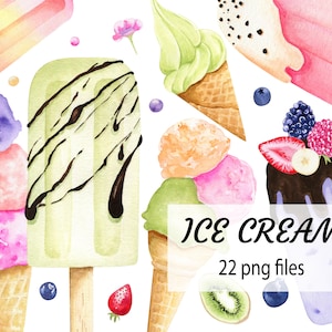 Ice Cream Watercolor Clipart. Popsicles Watercolor Clipart. Summer ...