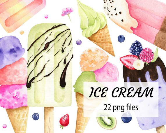 Ice Cream Watercolor Clipart. Popsicles Watercolor Clipart. | Etsy
