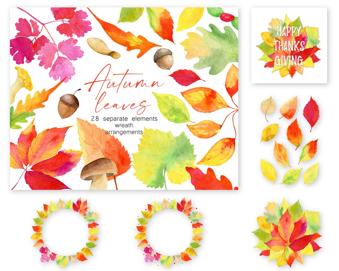 Autumn Leaves Watercolor Clipart, Fall Leaves Wreaths, Bouquets ...