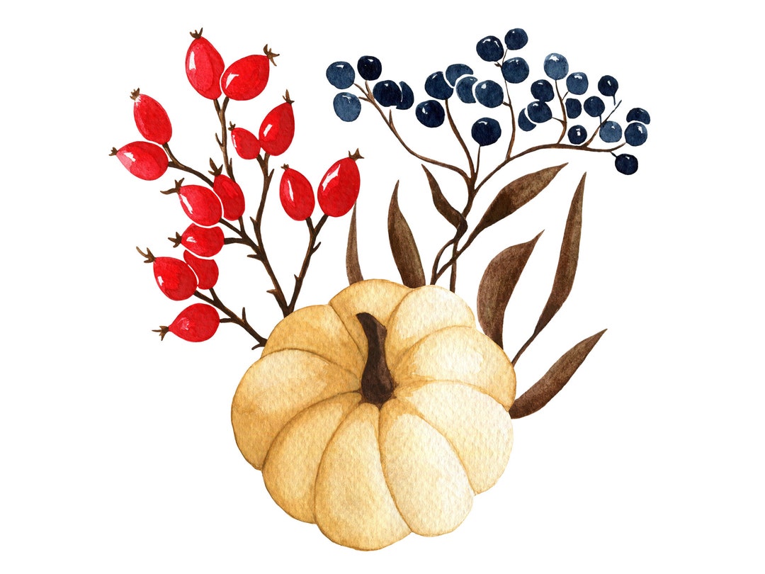 Autumn, Fall Watercolor Clip Art, Thanksgiving Clipart, Cute Pumpkin ...