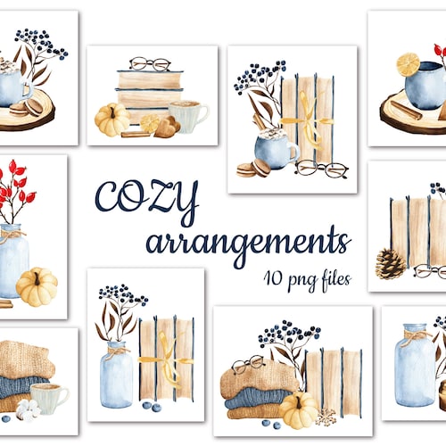 Cozy Winter Watercolor Printable Wall Art Cozy Reading and - Etsy
