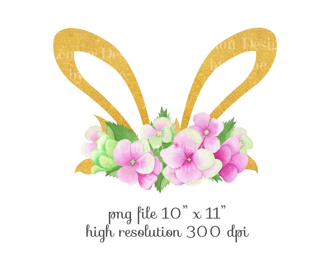 Spring Bunny Ears Clipart. Cute Easter. Watercolor Floral Wreath ...