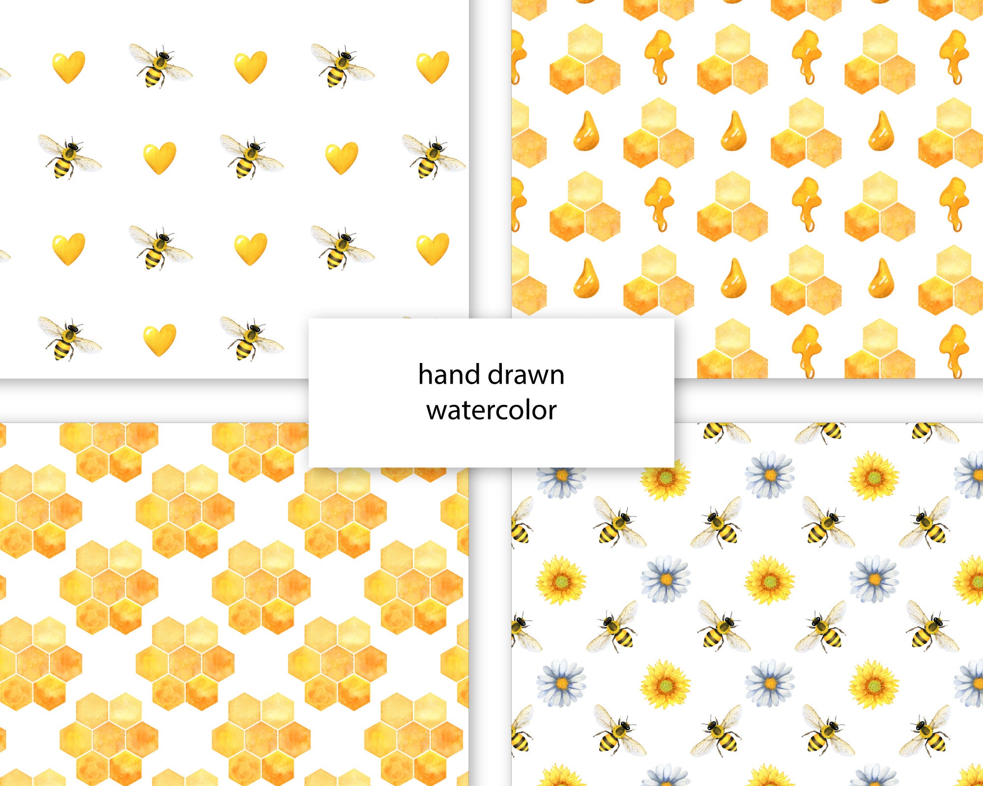 Honey Bee Digital Paper Watercolor Honeycombs Honeybees - Etsy