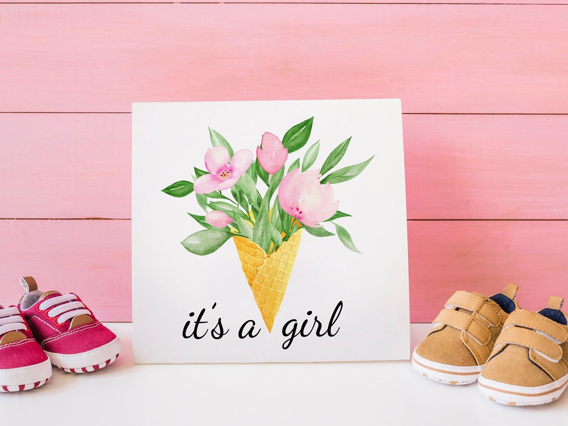 Watercolor Floral Ice Cream Clipart. Hello Spring Png. Blush Pink ...