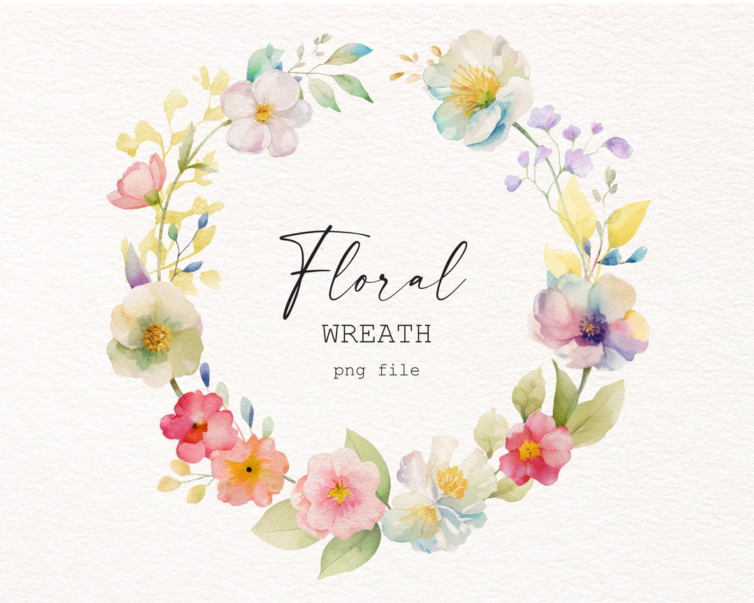 Watercolor Floral Wreath, Floral Clipart, Soft Colors, Summer Flowers ...