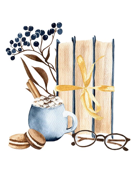 Cozy Watercolor clipart. PNG. JPG. Digital Download. Books | Etsy