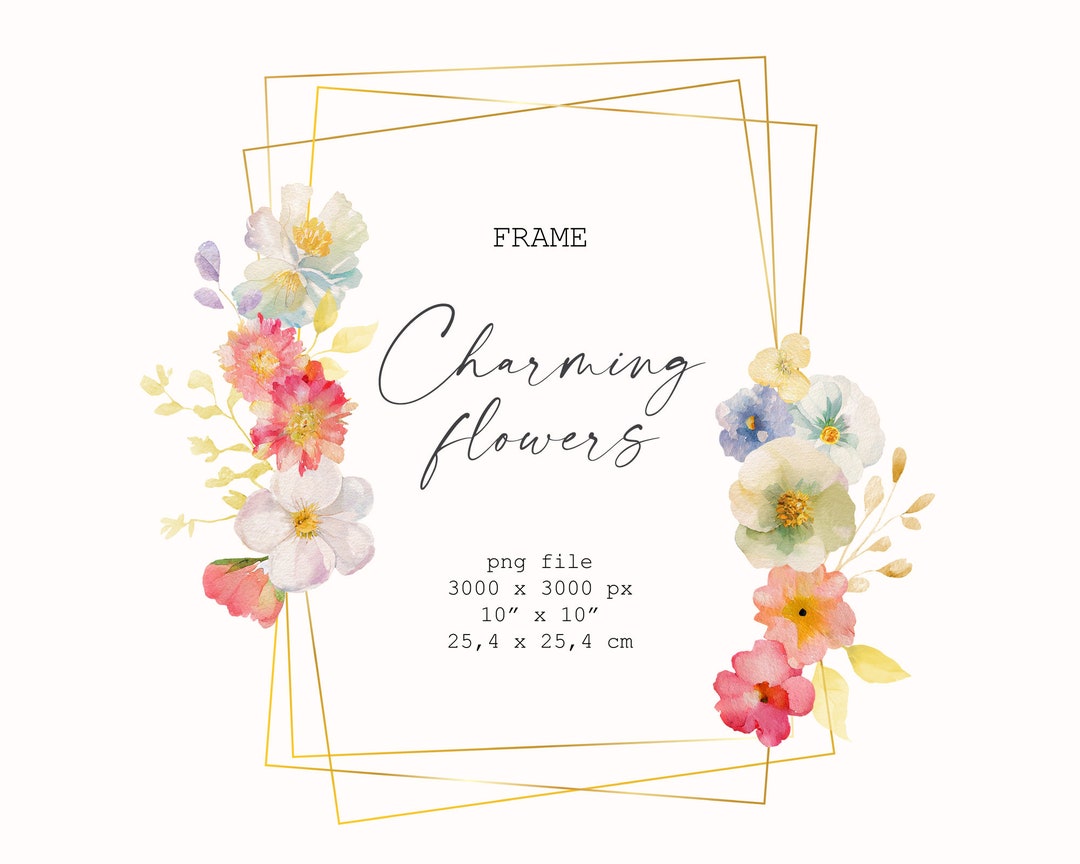 Watercolor Floral Frame, Joyful Colors, Golden Frame With Vibrant ...