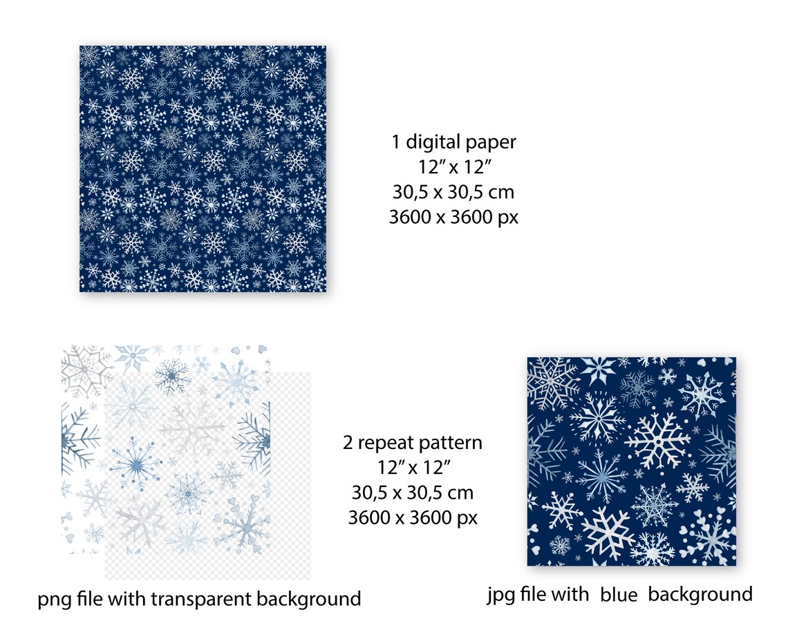 Watercolor Snowflake Digital Paper Navy Blue Christmas | Etsy
