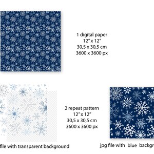 Watercolor Snowflake Digital Paper, Navy Blue Christmas Background ...