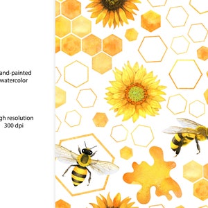 Honey Bee Seamless Pattern, Digital Paper With Honeybees, Honeycombs ...
