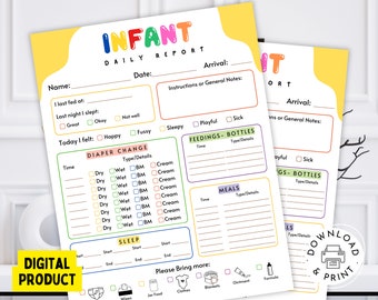 Nanny Log Baby Log Infant Daily Report Infant Log Daycare Log Printable ...