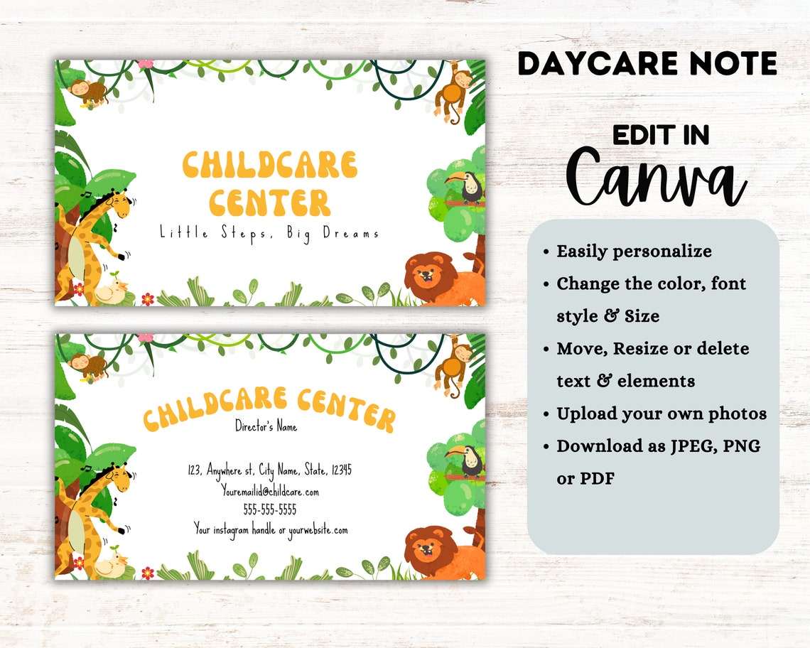 Childcare Business Card, 5 Daycare Business Card, Editable Childcare ...
