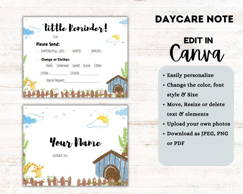 Daycare Note, Home Daycare Card, Communication Card Preschool Folder ...
