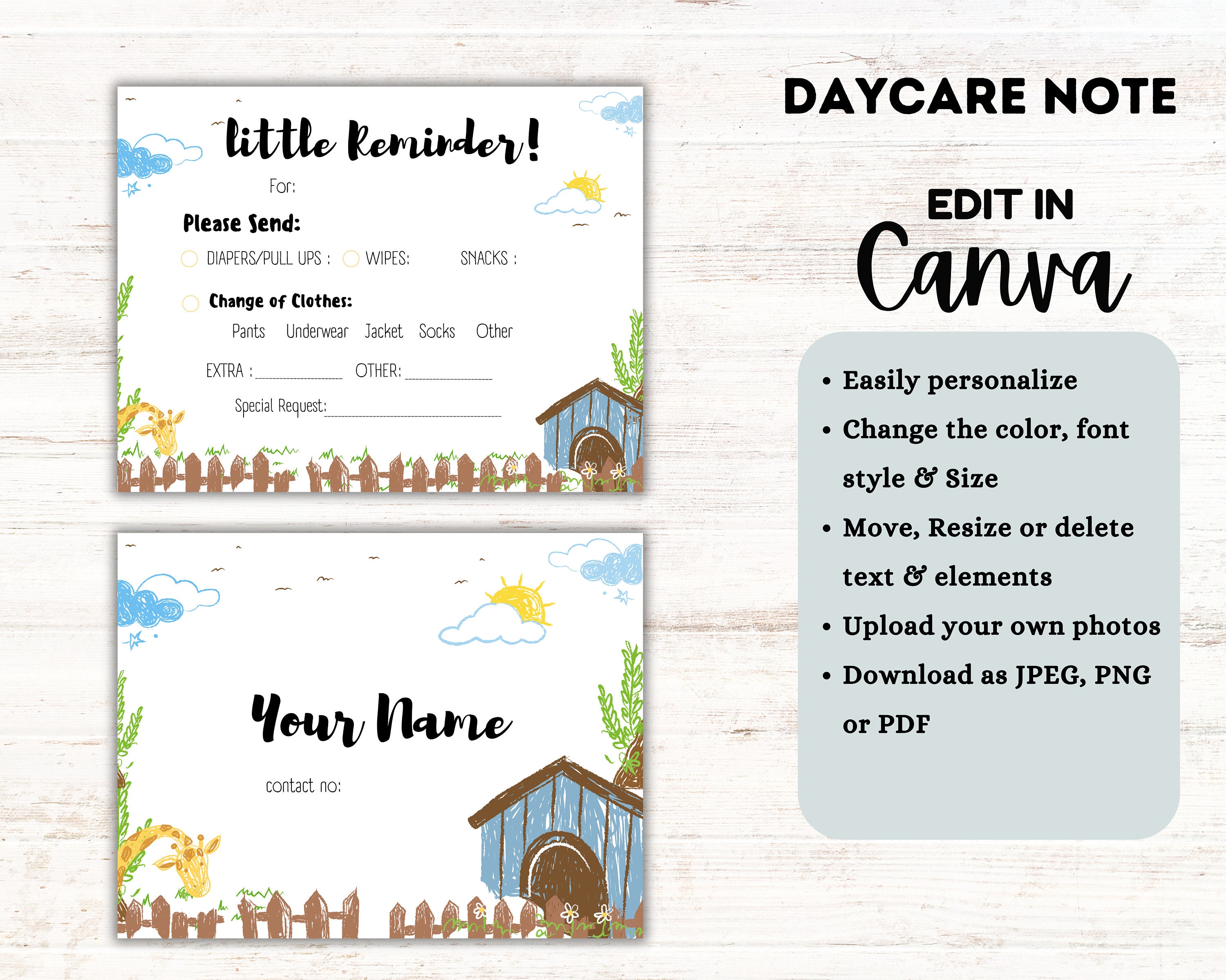 Daycare Note, Home Daycare Card, Communication Card Preschool Folder ...