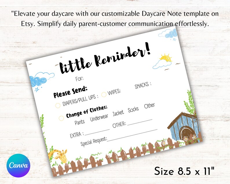 Daycare Note, Home Daycare Card, Communication Card Preschool Folder ...