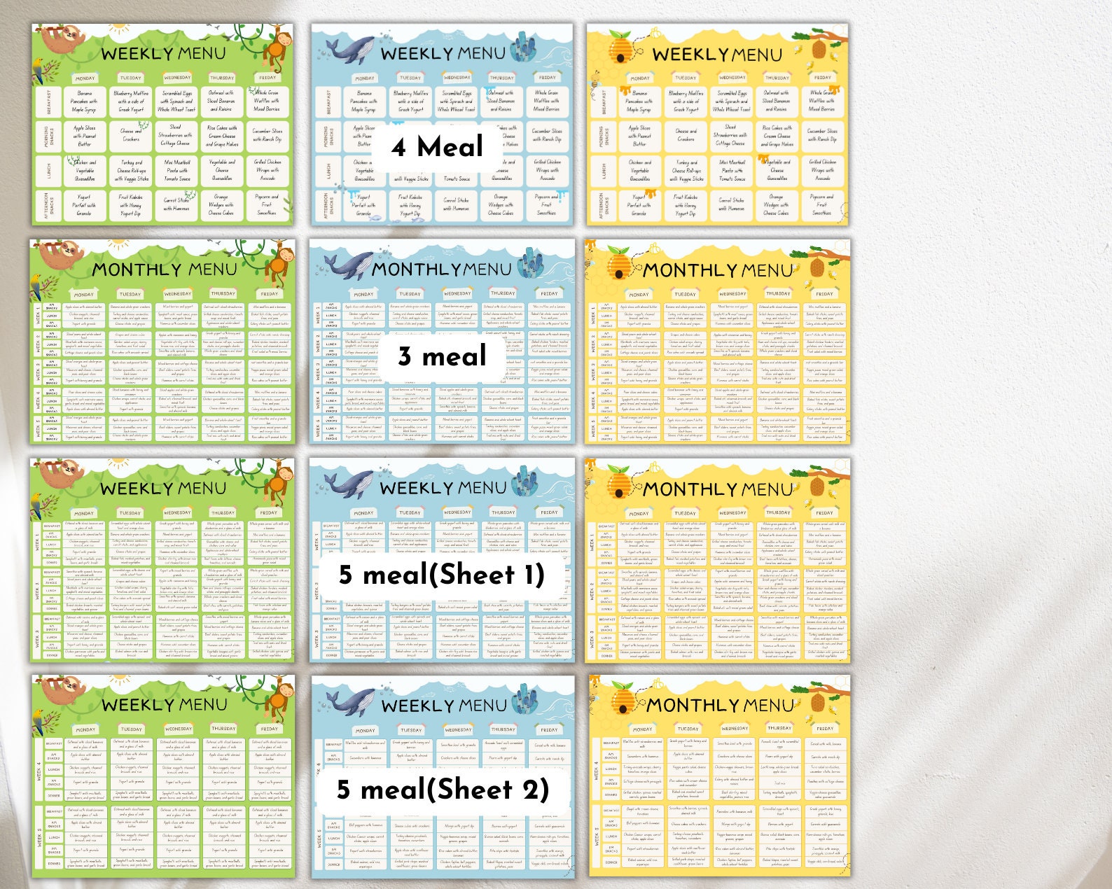 Home Daycare Weekly Menu Editable Weekly Meal Planner Preschool Menu ...