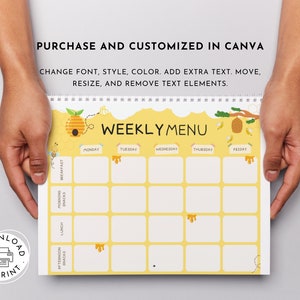 Home Daycare Weekly Menu Editable Weekly Meal Planner Preschool Menu ...