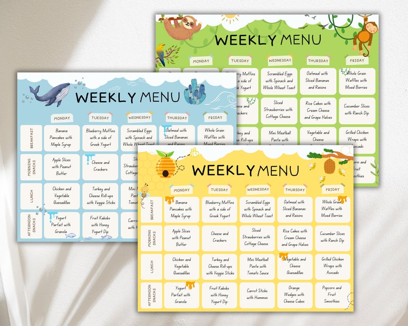 Home Daycare Weekly Menu Editable Weekly Meal Planner Preschool Menu ...