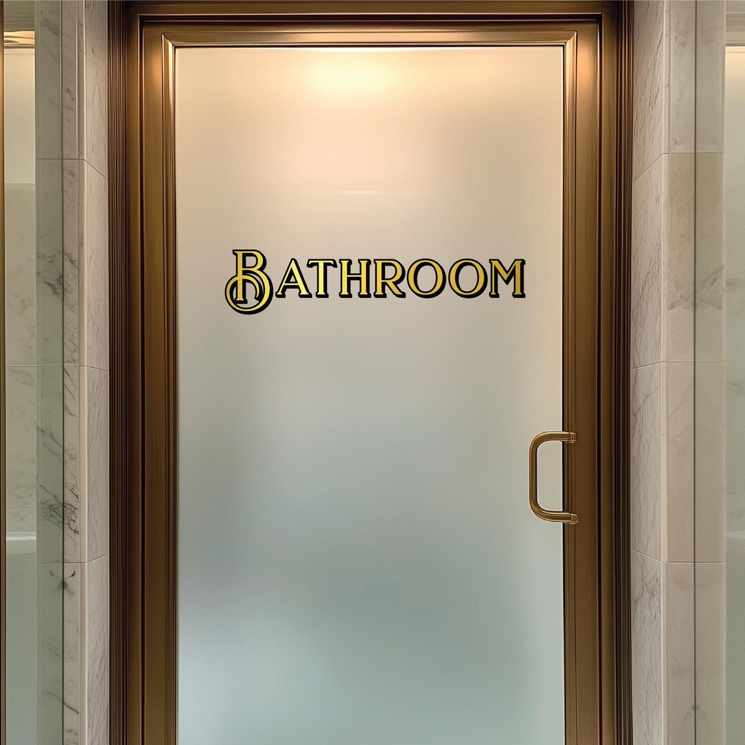 Gold Bathroom Sign Sticker | Premium Sign Chrome Gold With Black Shadow ...
