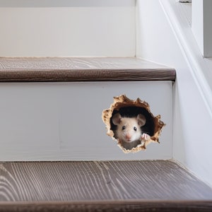 Cute Mouse Hole, Realistic Mouse Hole Sticker, Mouse Peeping Out Hole ...