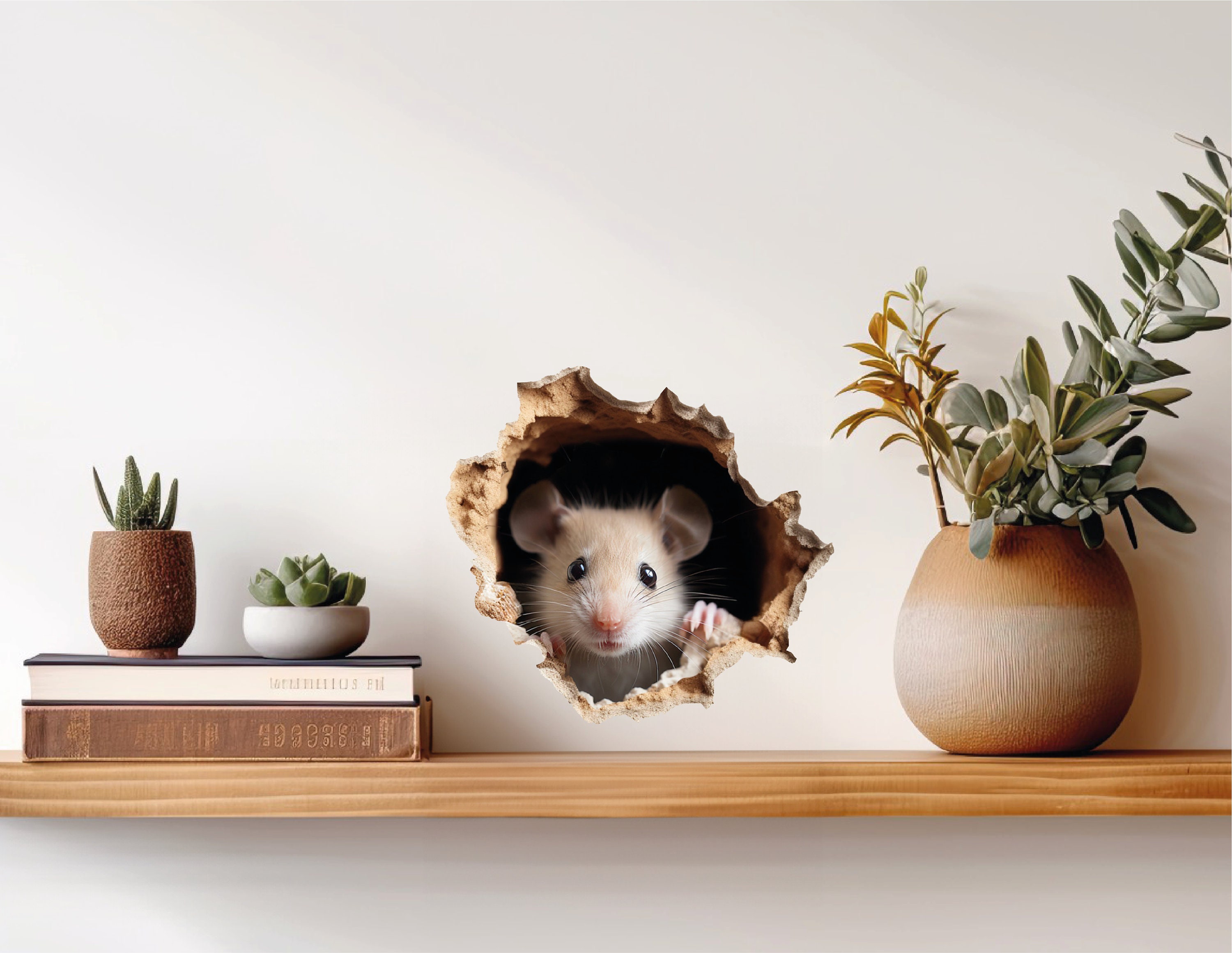 Cute Mouse Hole, Realistic Mouse Hole Sticker, Mouse Peeping Out Hole ...