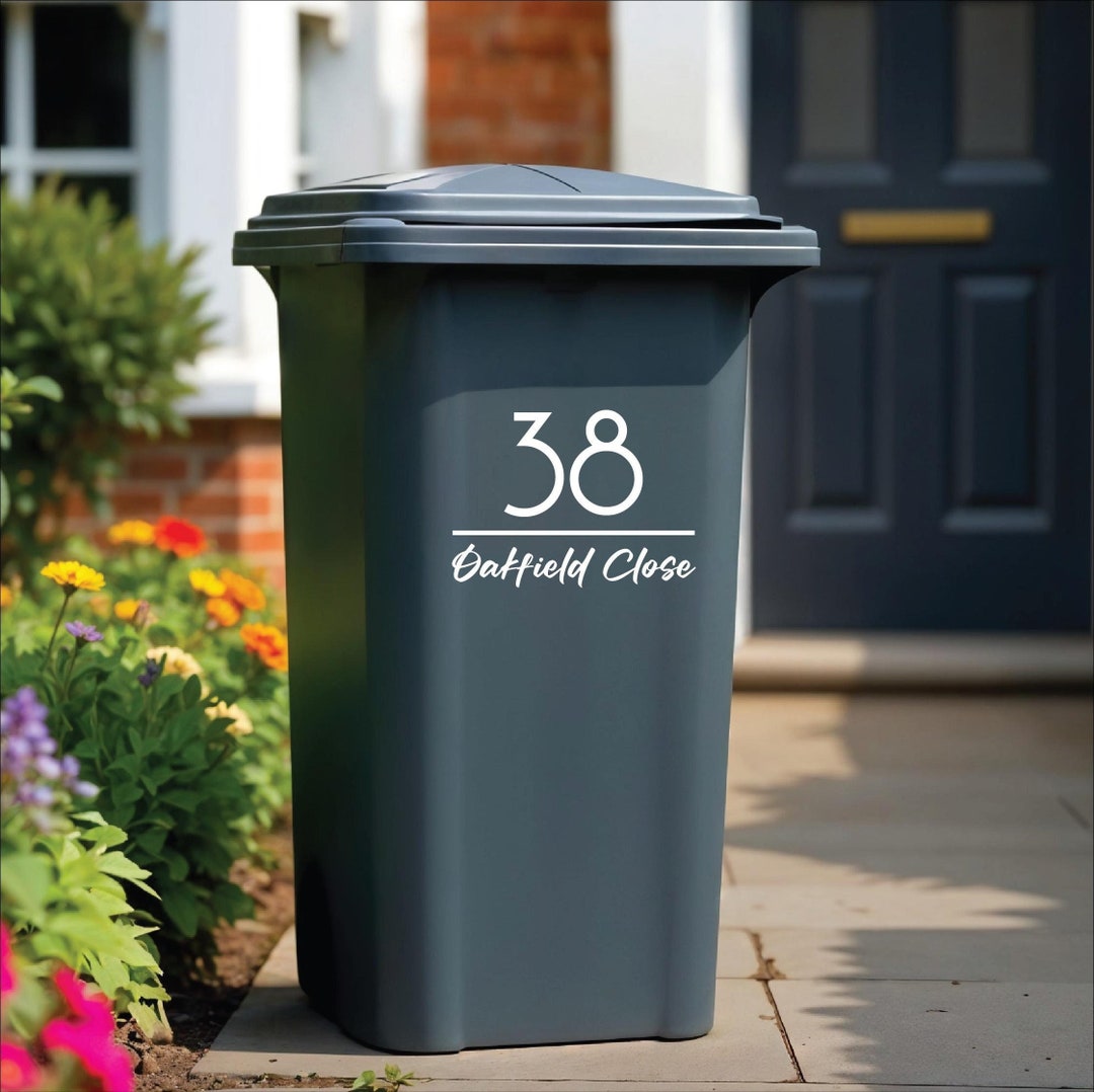 Custom Wheelie Bin Stickers | Original Numbers and Cursive Address ...