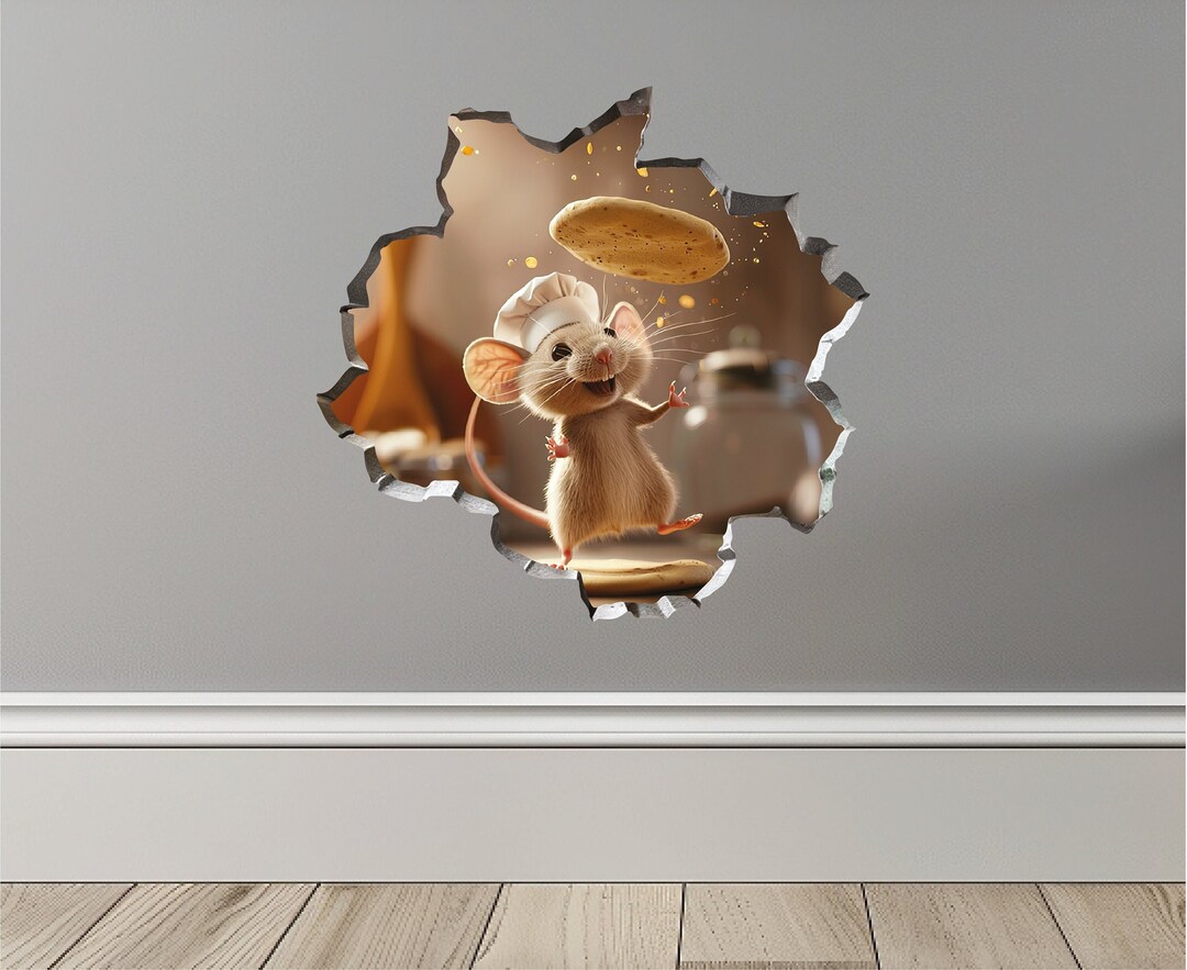 Pizza Mouse in Mouse Hole Decal, Mouse Hole 3D Wall Sticker, Peel and ...