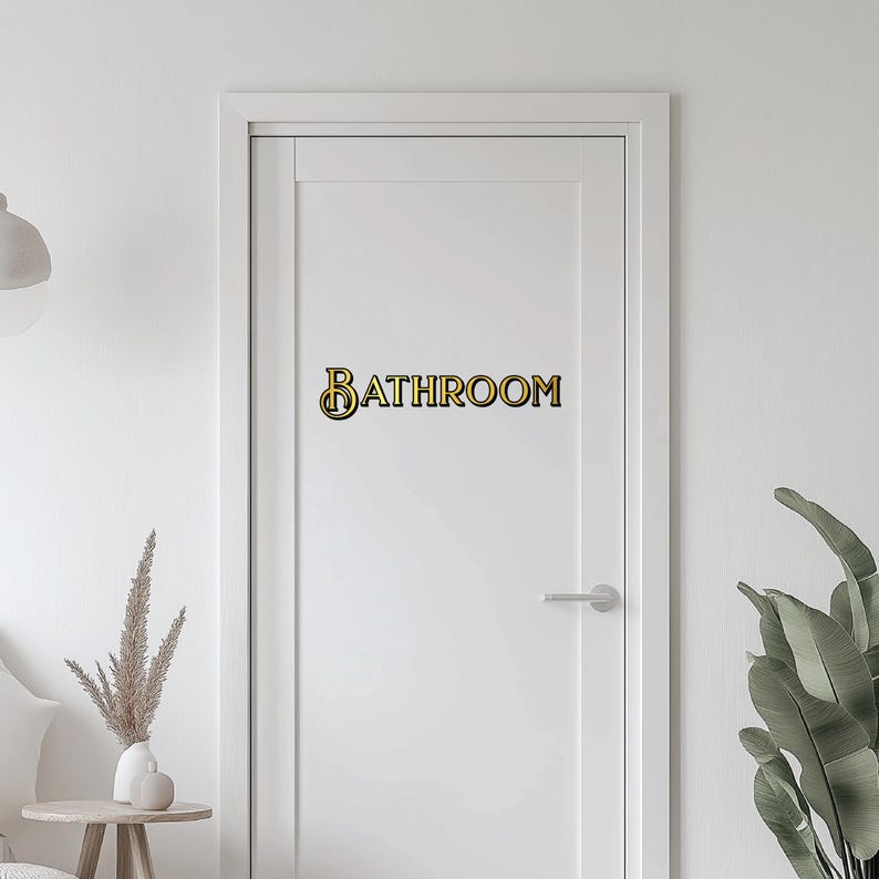 Gold Bathroom Sign Sticker | Premium Sign Chrome Gold With Black Shadow ...