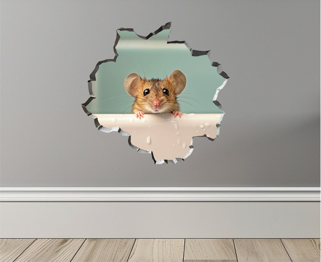Mouse in Bathtub, Realistic Mouse Hole Sticker, Mouse Peeping Out of ...