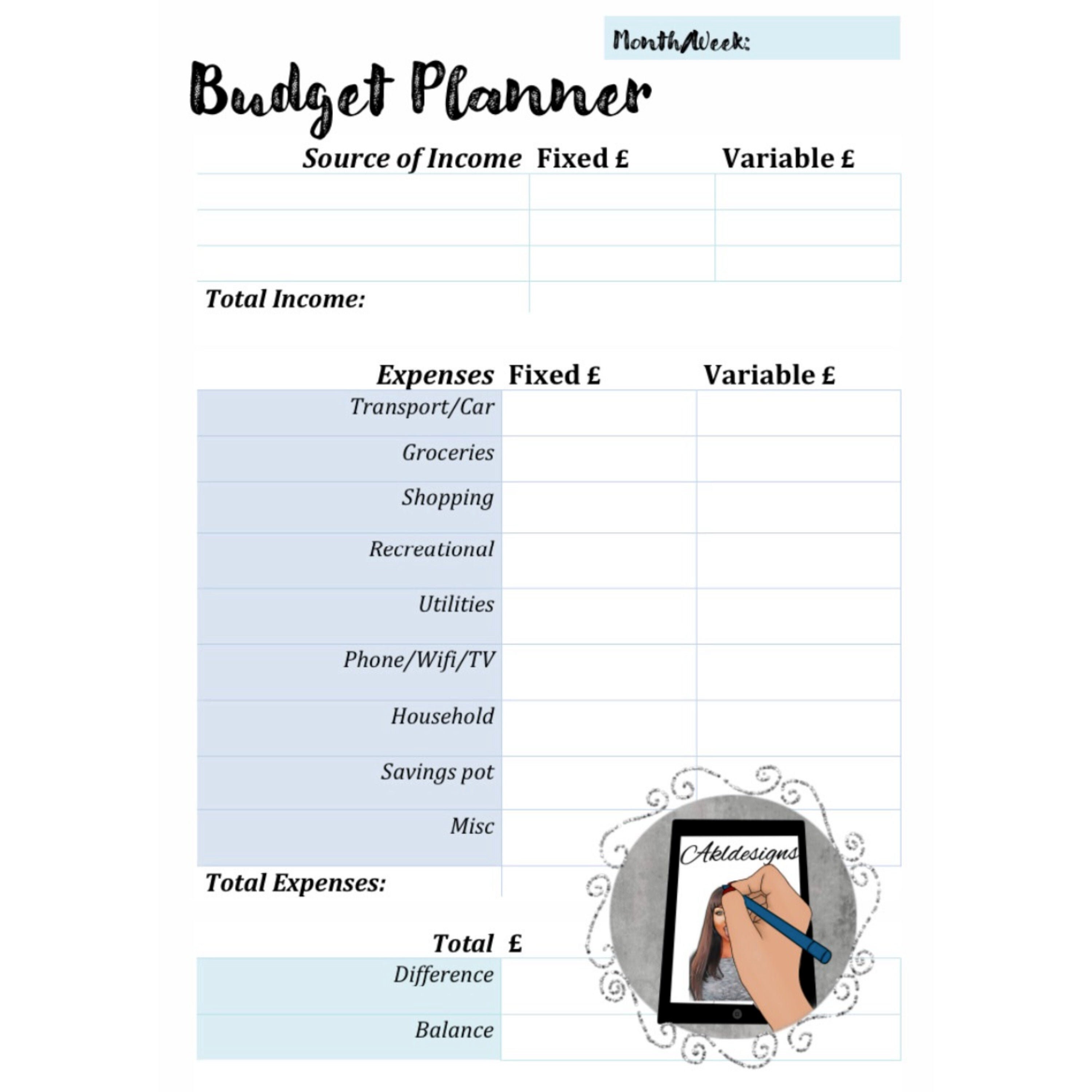 Printable Budget Planner, Weekly or Monthly, Financial Organiser - Etsy