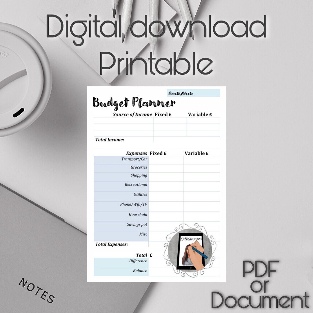 Printable Budget Planner, Weekly or Monthly, Financial Organiser - Etsy