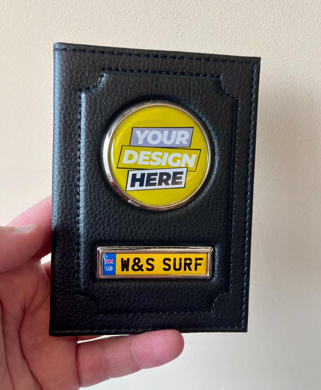 Custom Black Leather Documents Holder, Personalized License Plate ...