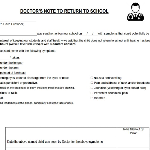 Doctors Note to Return to School/daycare - Etsy