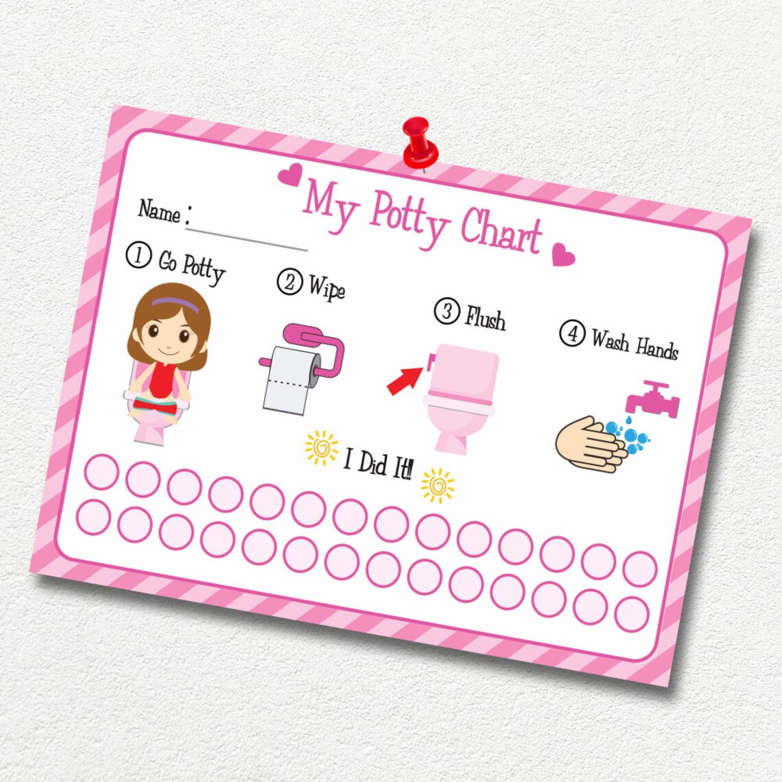 Potty Training Chart for Girl, Bathroom Sticker Chart, Toddler Reward ...