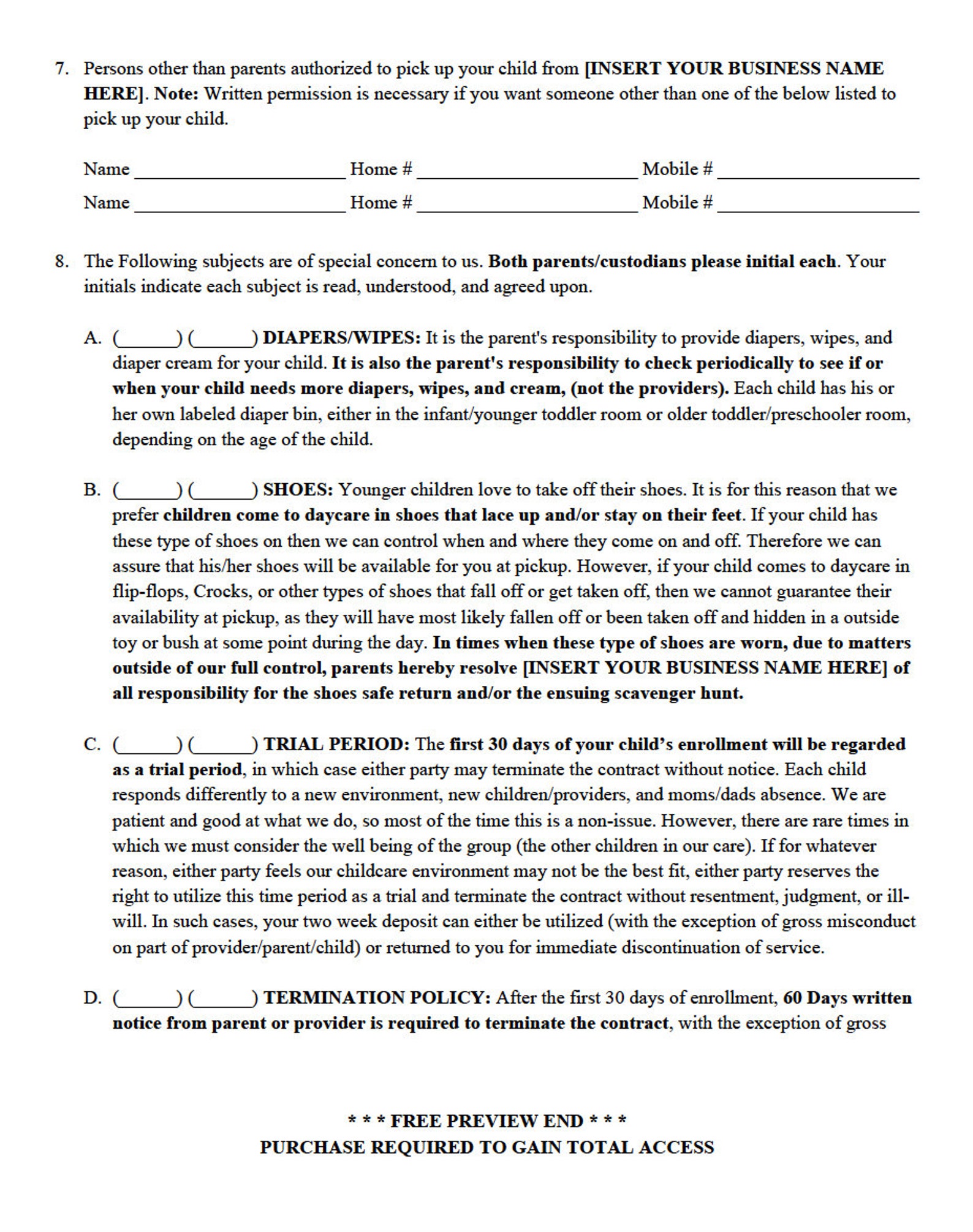 Daycare Contract: Fully Editable Child Care Enrollment Contract | PDF ...