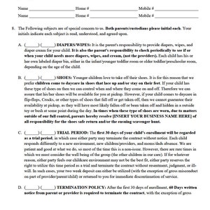 Daycare Contract: Fully Editable Child Care Enrollment Contract | PDF ...