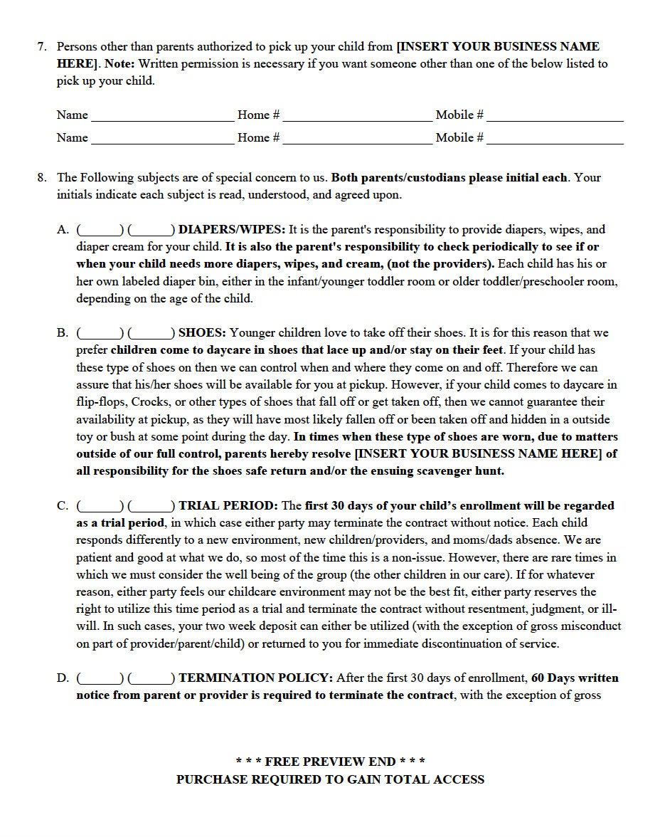 Daycare Contract: Fully Editable Child Care Enrollment Contract | PDF ...
