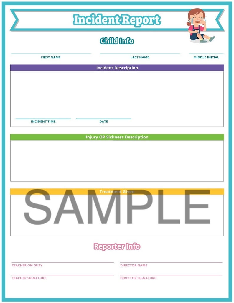 Daycare Incident Report, Daycare Accident Report, Daycare Injury Report ...