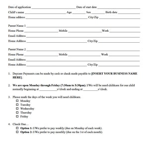 Daycare Contract: Fully Editable Child Care Enrollment Contract | PDF ...